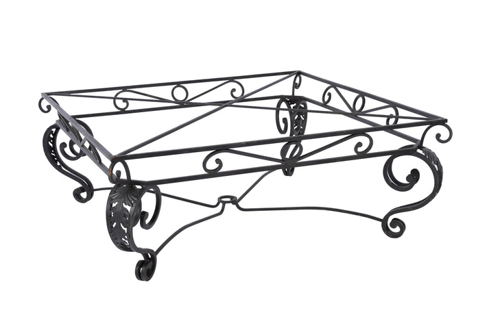 Vintage French large square wrought iron table base with lovely floral ...