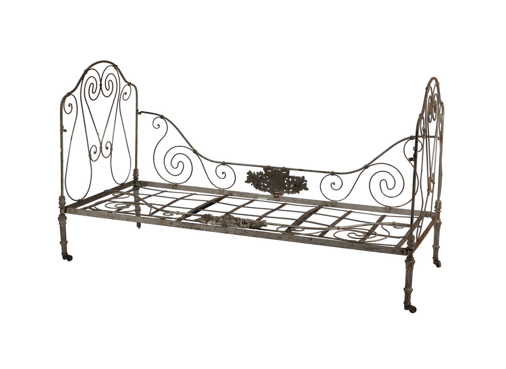 Beautiful and large silver daybed with lovely hand forged iron motifs ...